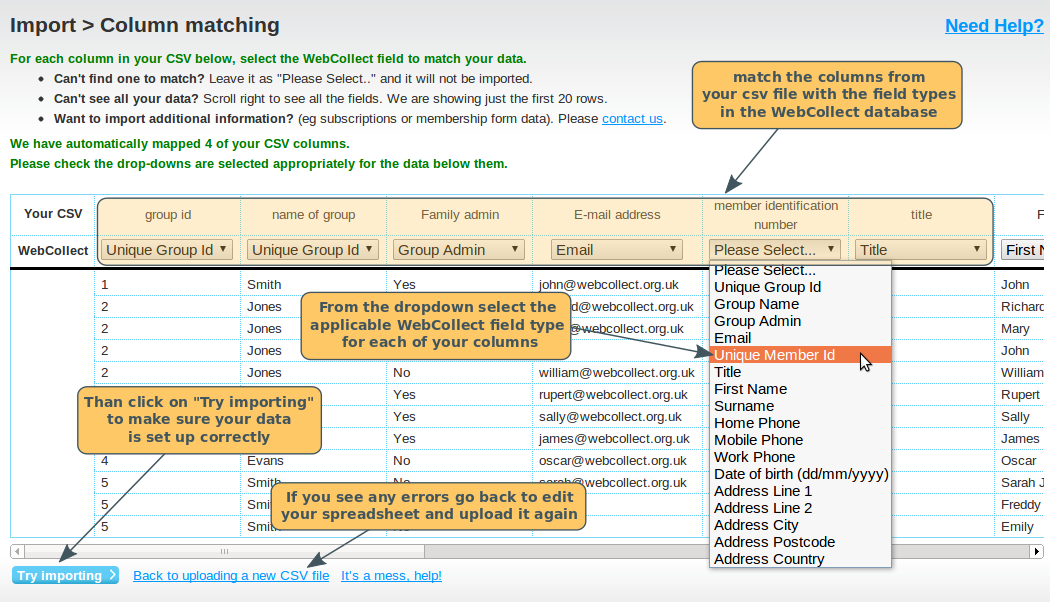 WebCollect: Club and society membership management database online service